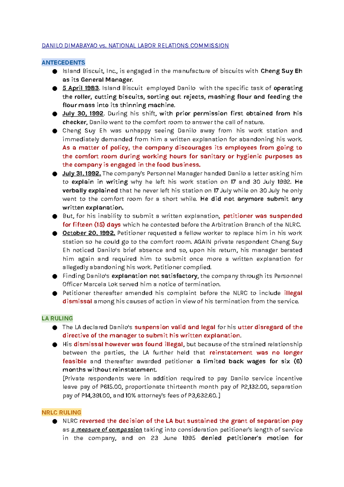 Danilo Dimabayao vs. National Labor Relations Commission - DANILO ...