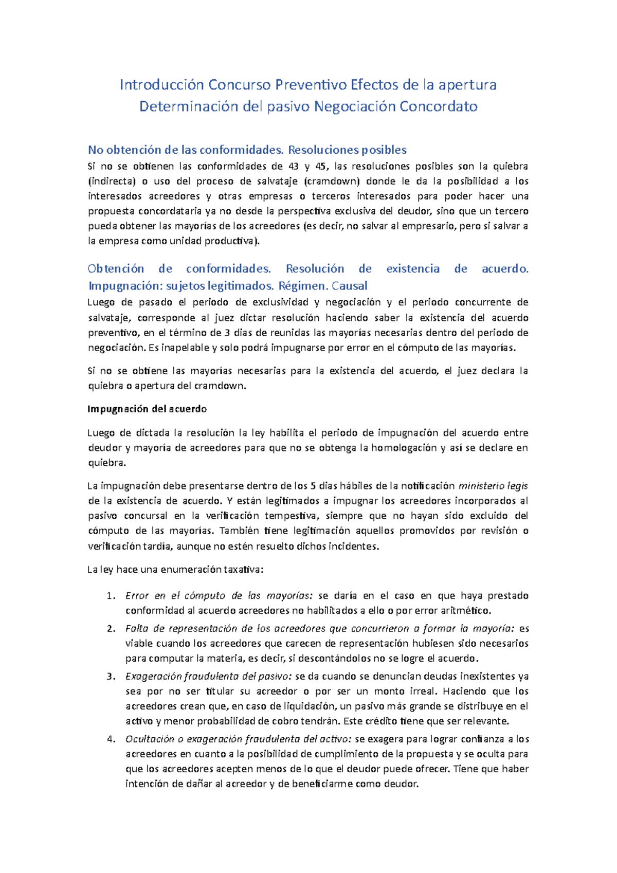 Resumen de Derecho Concursal 2021 - Concurso y Quiebras - Introducción Concurso Preventivo ...