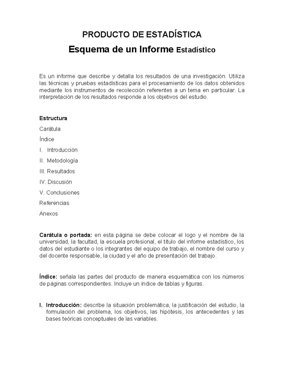 Esquema de un Informe Estadístico para trabajo final Estadistica ...