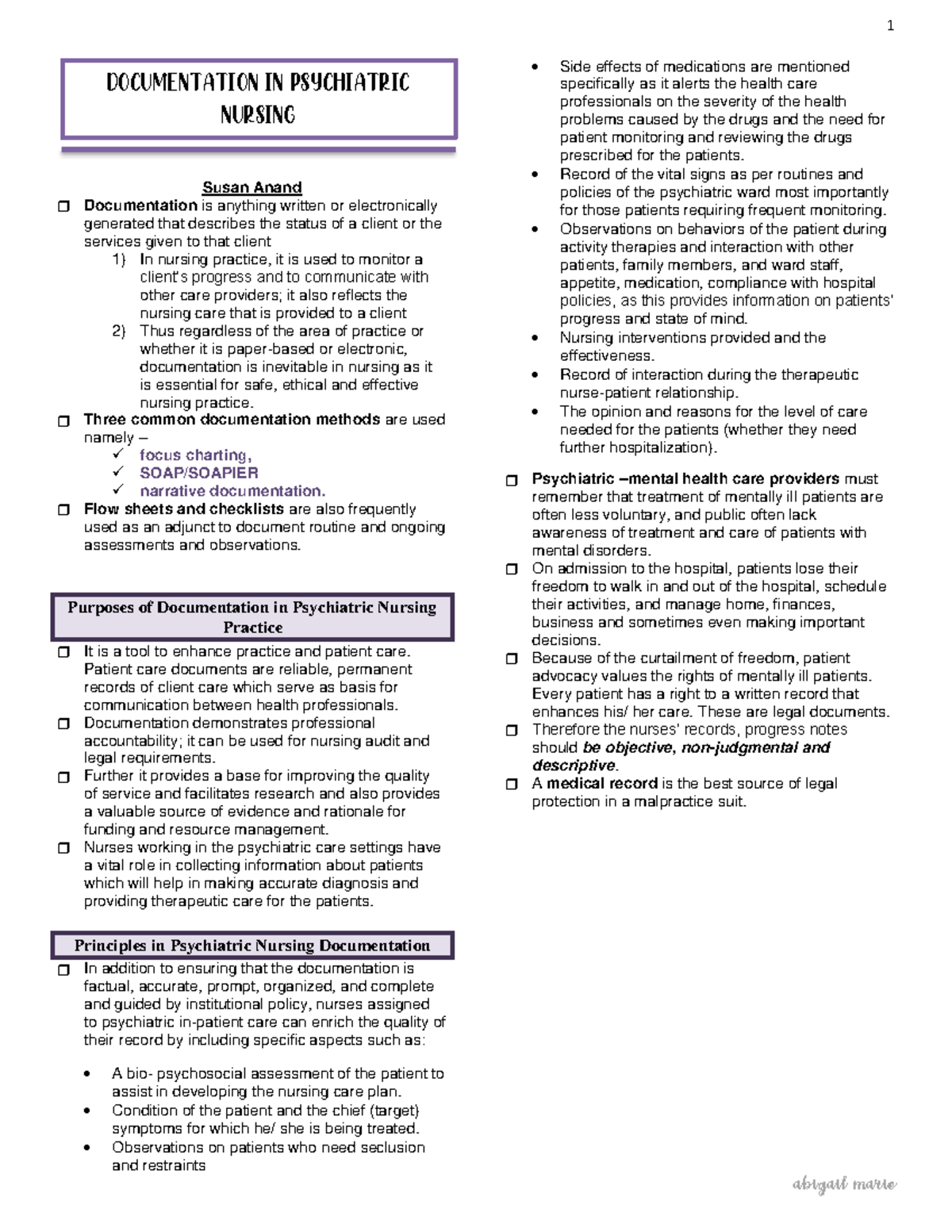 Prelims Psych additional 1 - Susan Anand Documentation is anything ...