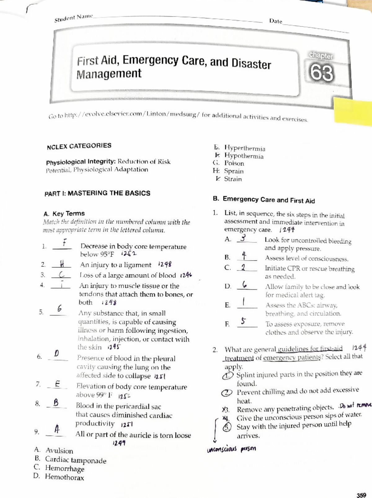 Chapter 63 First aide and disaster management Study guide - Student ...