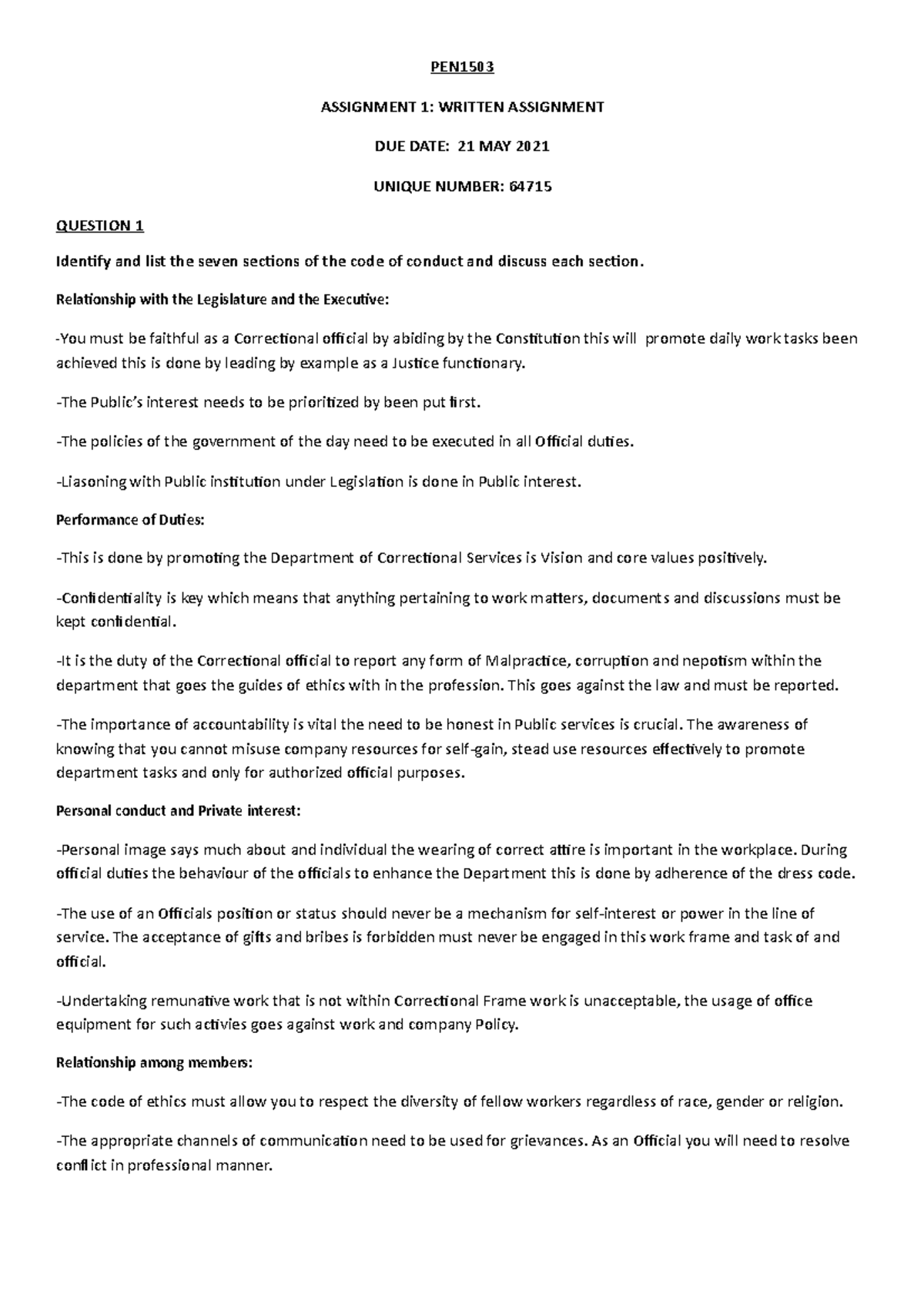 PEN1503 Assignment 01 - PEN ASSIGNMENT 1: WRITTEN ASSIGNMENT DUE DATE ...