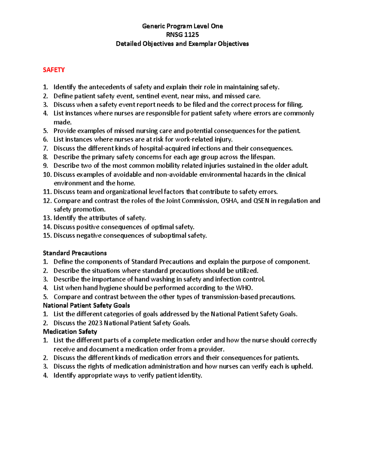 1125 safety objectives - Generic Program Level One RNSG 1125 Detailed ...