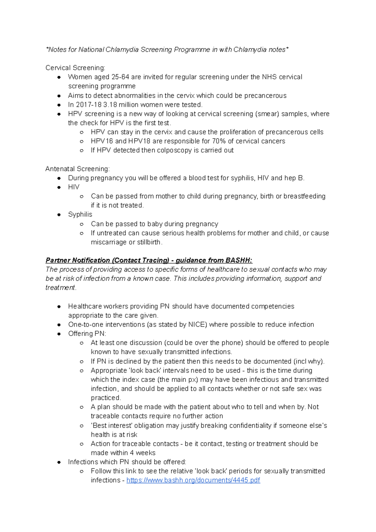 Screening, PN and Testing - Notes for National Chlamydia Screening ...