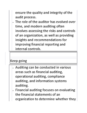 Audit - Definition of auditing Purpose and scope of auditing Types of auditing Financial ...