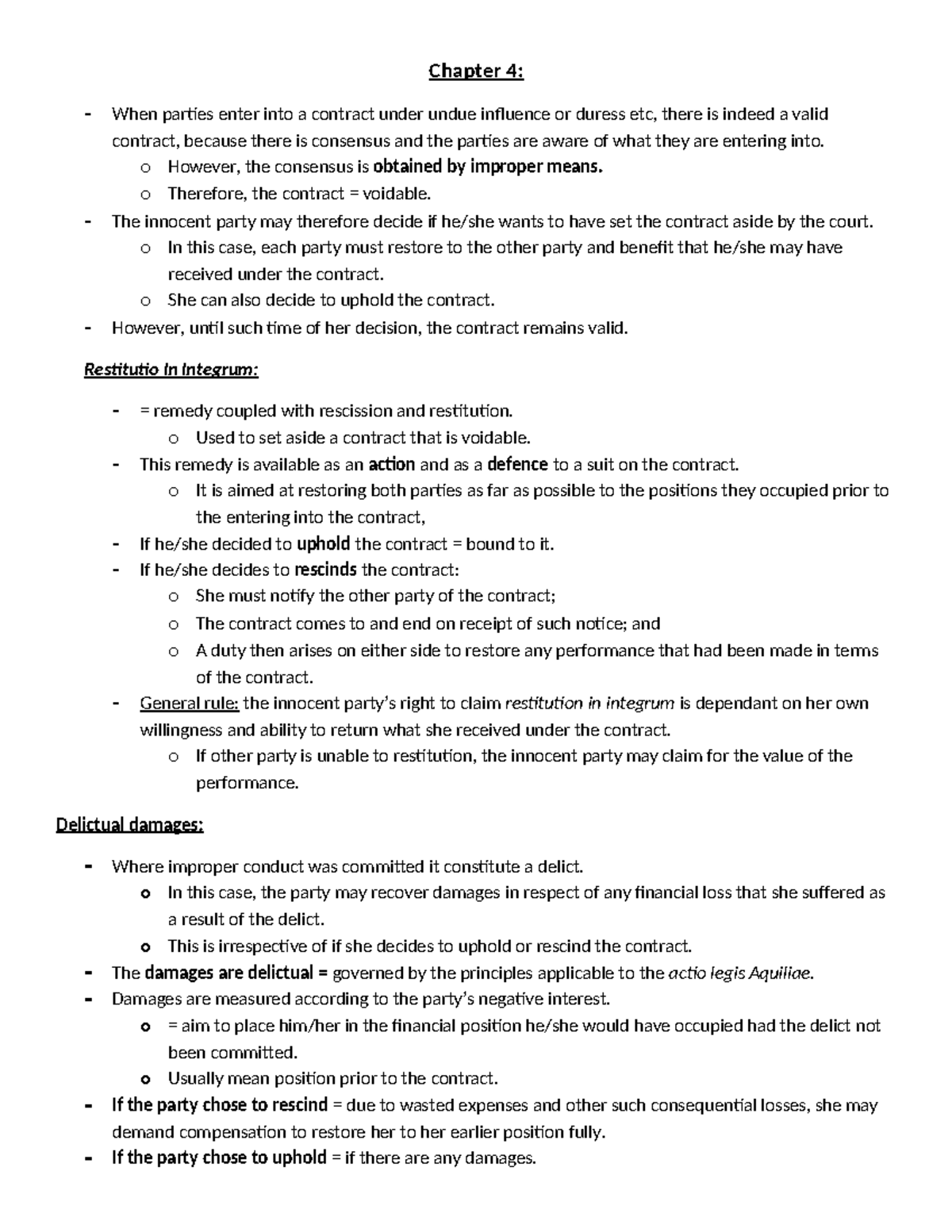 Chapter 4 - Summary Law of Contract 201 - Chapter 4: When parties enter into a contract under ...