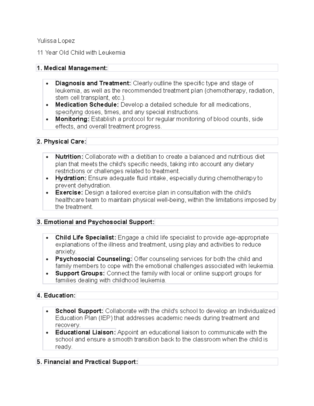 CARE PLAN PEDS 2 - notes - Yulissa Lopez 11 Year Old Child with ...