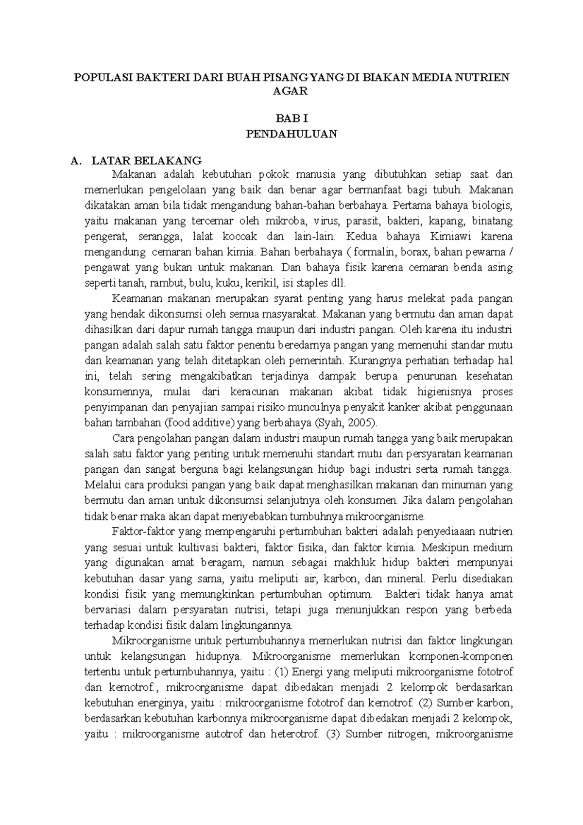 Populasi Bakteri DARI BUAH Pisang YANG DI Biakan Media Nutrien AGAR ...