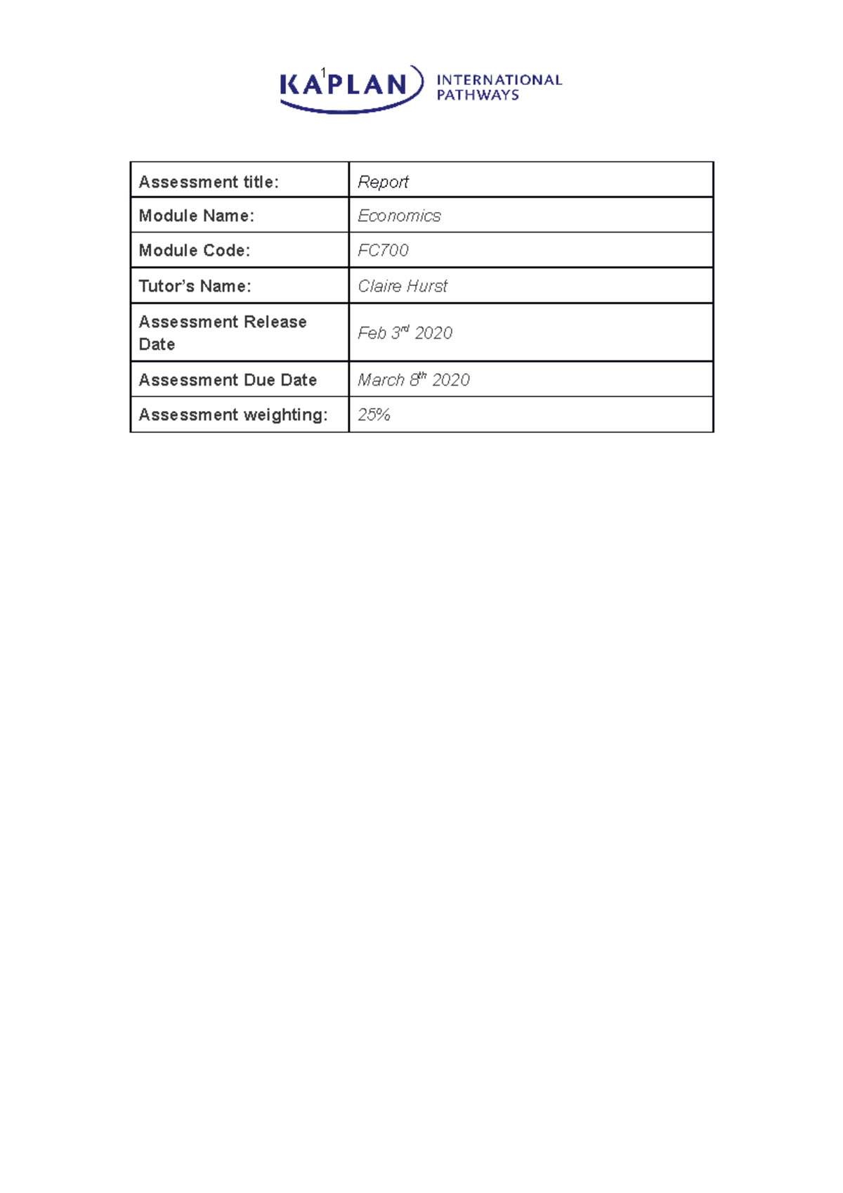 Assessment title - Grade: 7.5 - Assessment title: Report Module Name ...