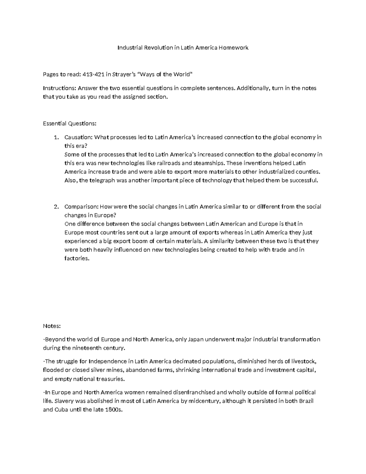 Unit 5 Latin America-Fuhrer - Industrial Revolution in Latin America ...