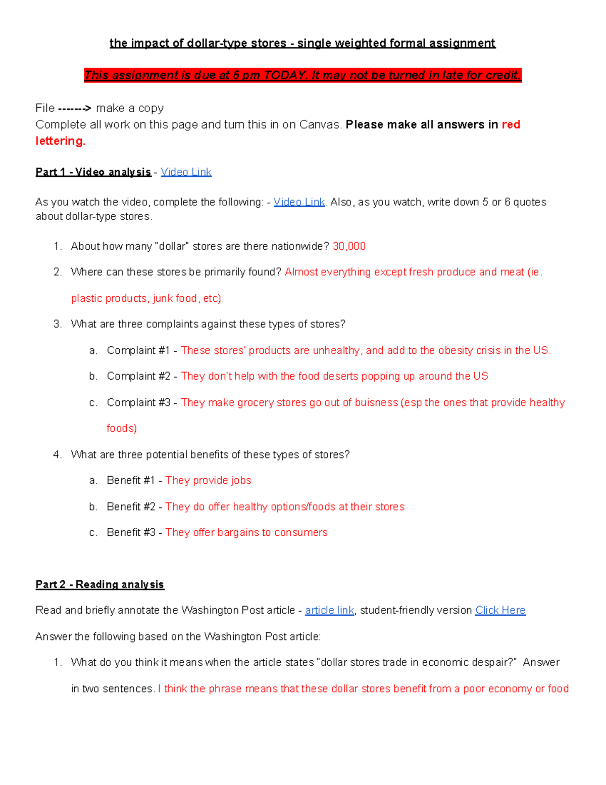 Dollar Store Literacy Assignment - the impact of dollar-type stores ...