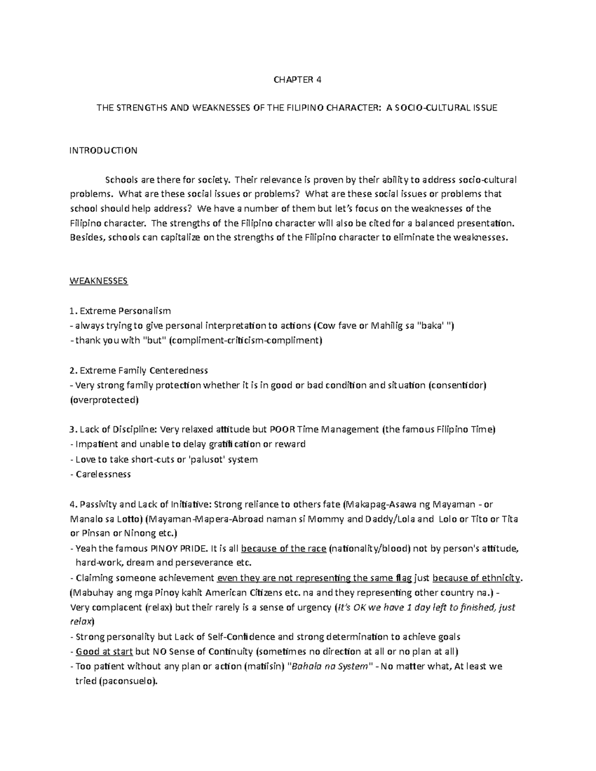 EDUC+17- Values+ Strengths - CHAPTER 4 THE STRENGTHS AND WEAKNESSES OF ...