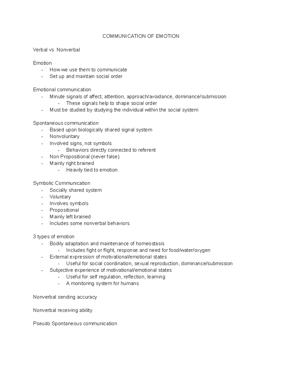 COMM 2 18 communication of emotion - COMMUNICATION OF EMOTION Verbal vs ...