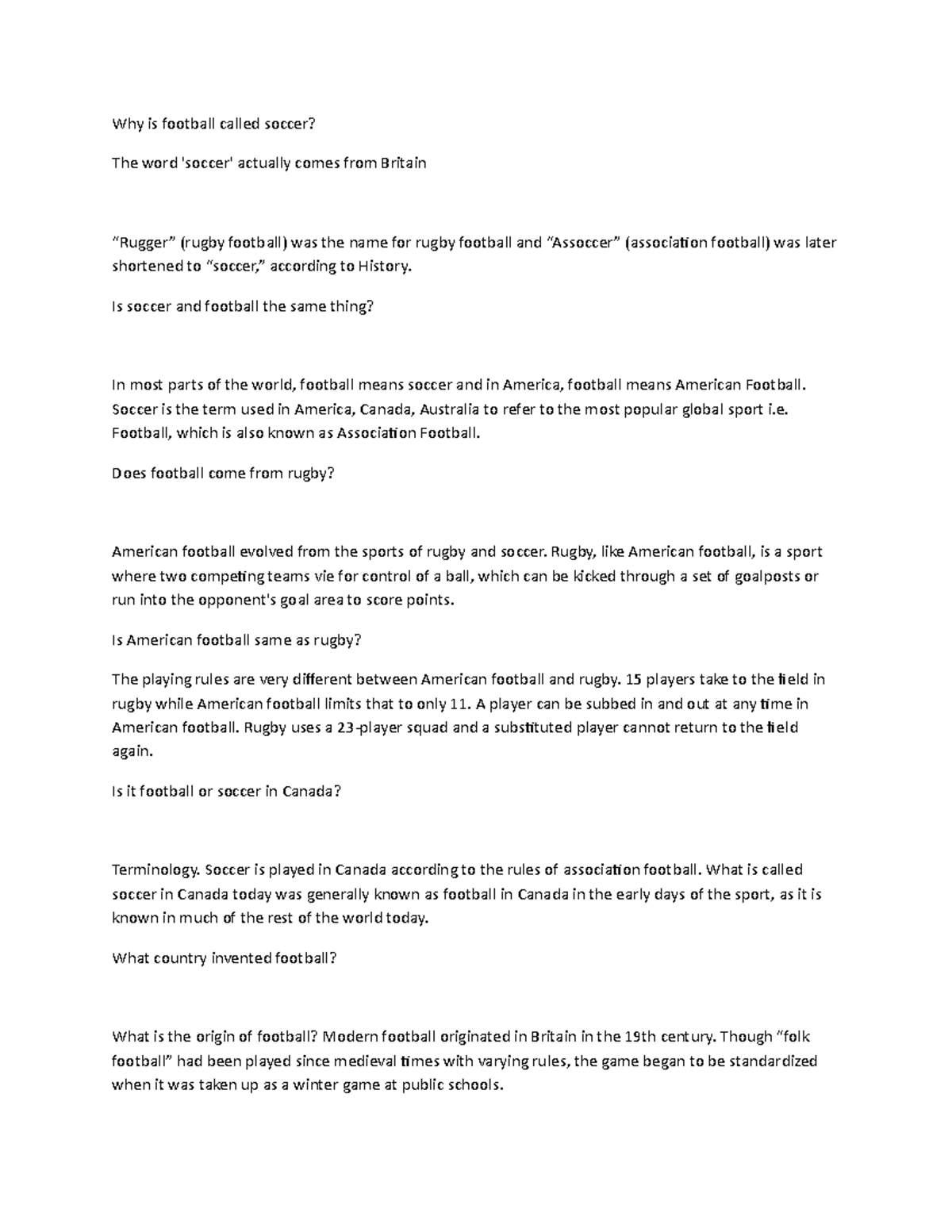 Football - Assignment - Why is football called soccer? The word 'soccer ...