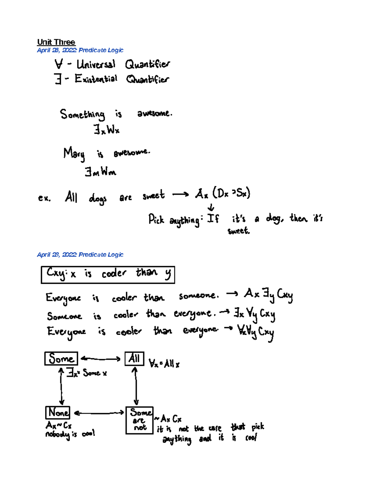 PHIL1210 - Class Notes - Unit 3 - Unit Three April 26, 2022: Predicate ...
