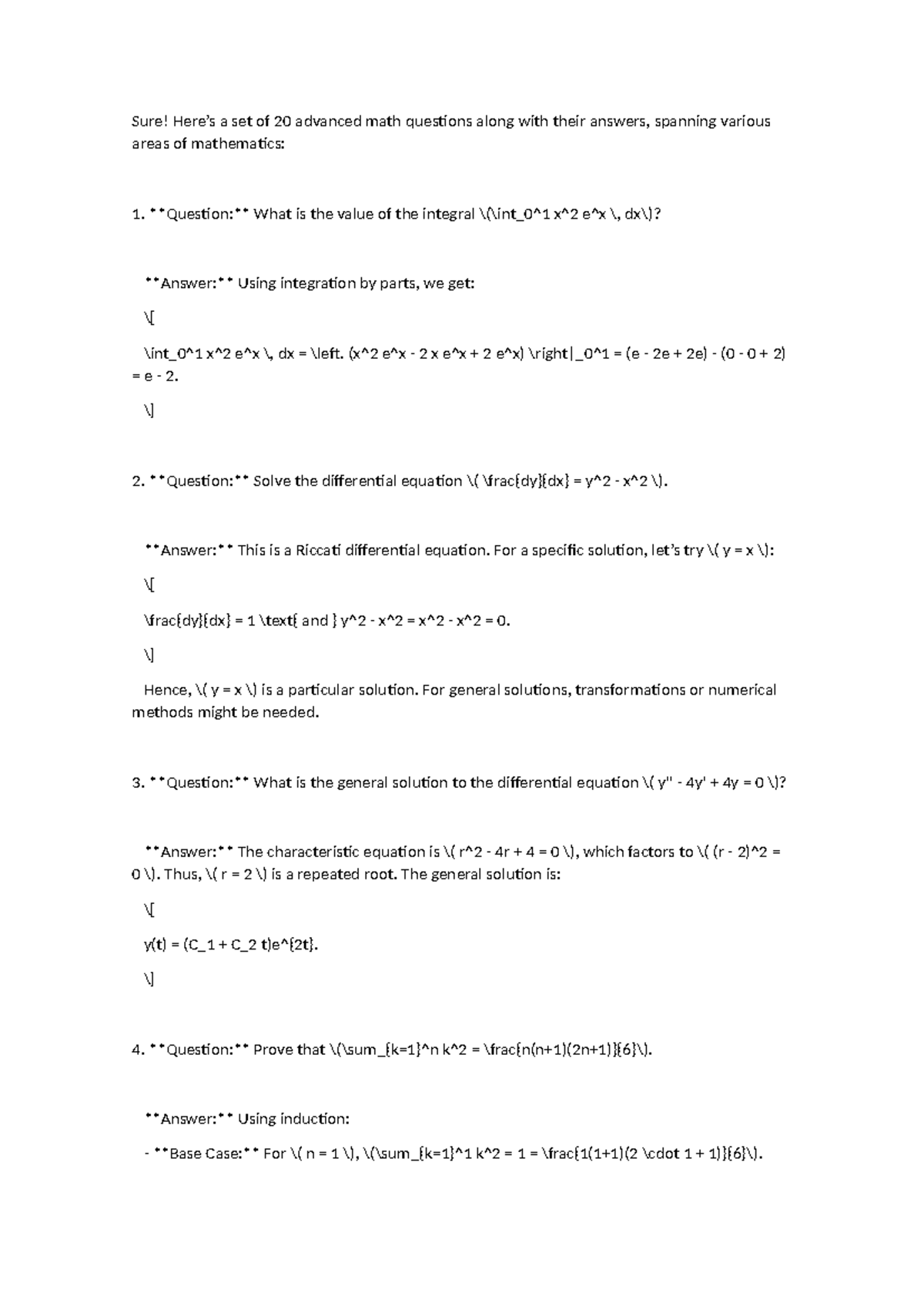 Math 101 Math Advanced Sure Heres A Set Of 20 Advanced Math