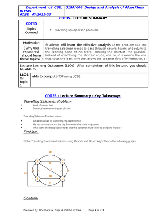 Design AND Analysis OF Algorithms-3 - KITSW 6CSE AY:2022- CDT34 ...