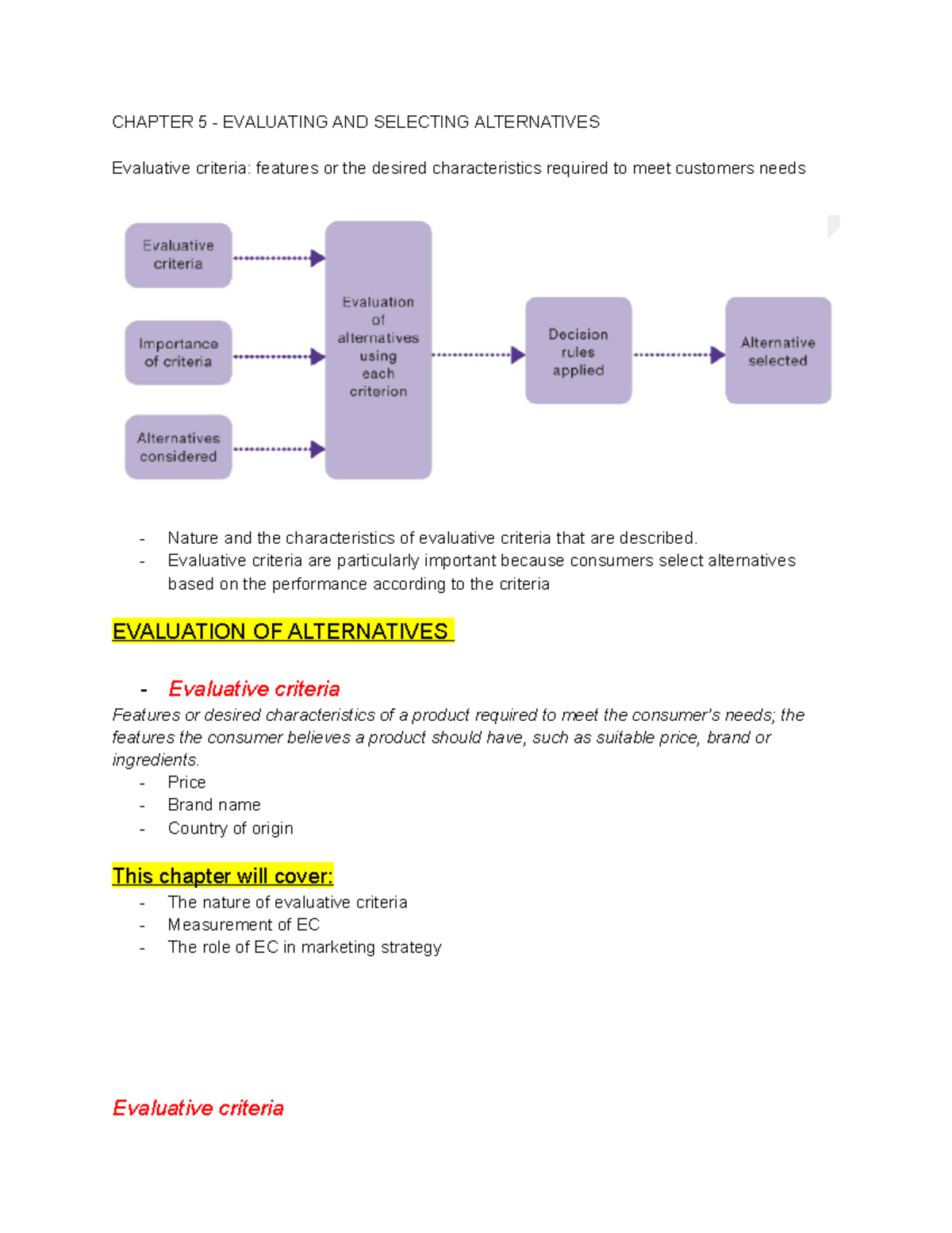 Chapter 5 - Evaluating AND Selecting Alternatives - CHAPTER 5 ...
