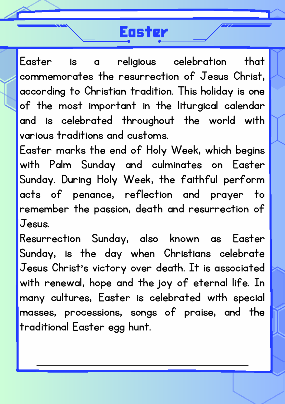 Xd3 - Easter is a religious celebration that commemorates the ...
