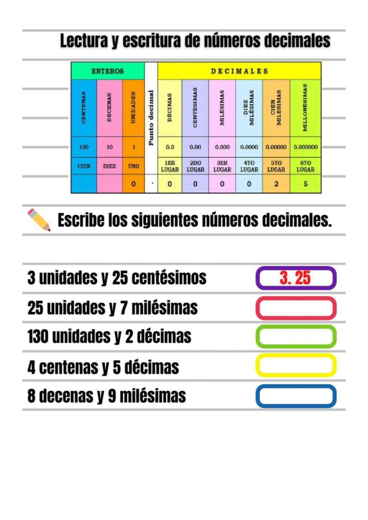 Sumas Y Restas DE Decimales - Lectura y escritura de números decimales ...