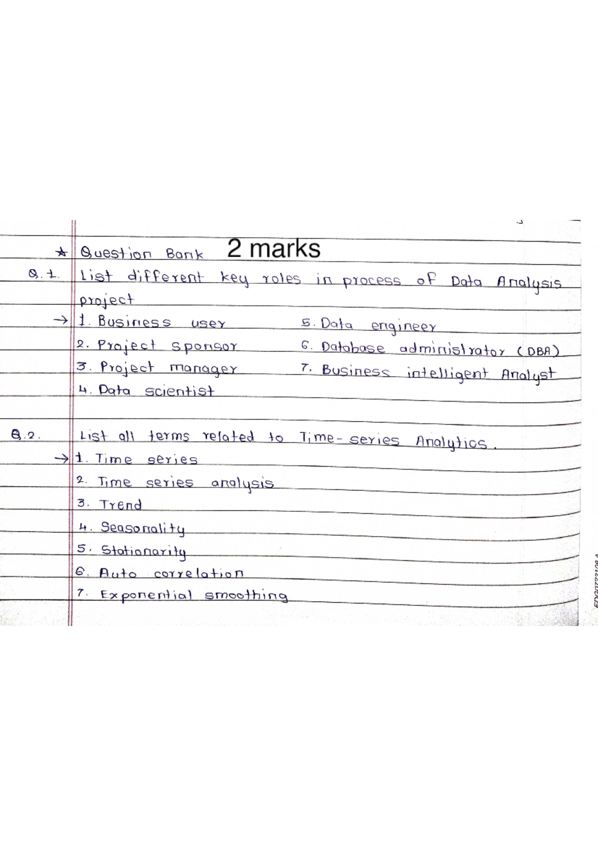 DAV Question bank - 123 - Question Bank 2 marks Q. List different key ...