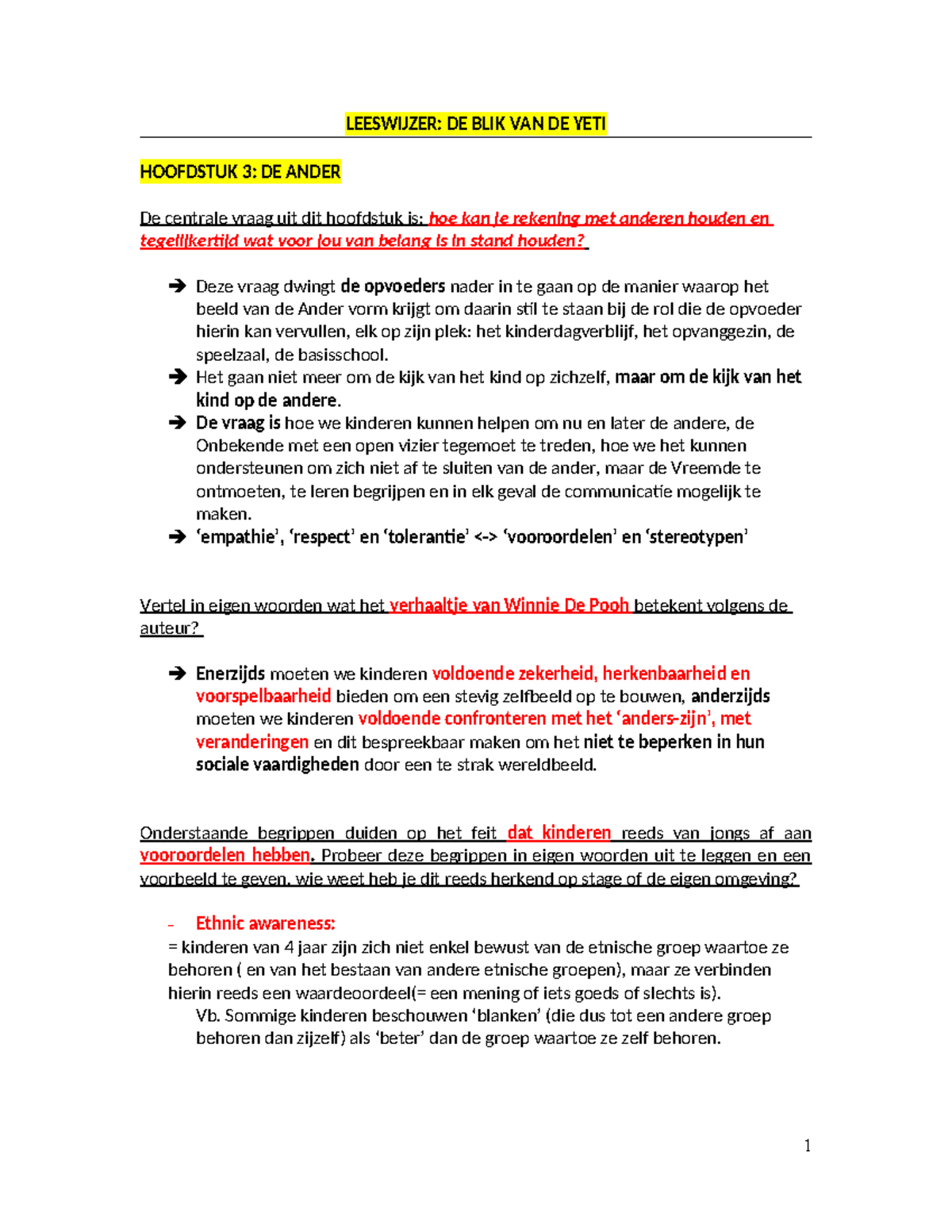 Leeswijzer Blik van de Yeti - LEESWIJZER: DE BLIK VAN DE YETI HOOFDSTUK ...