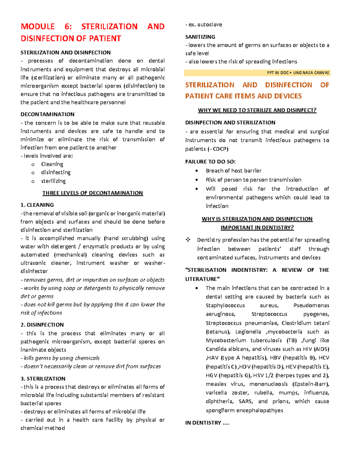 Infection Control in Dentistry - Studocu