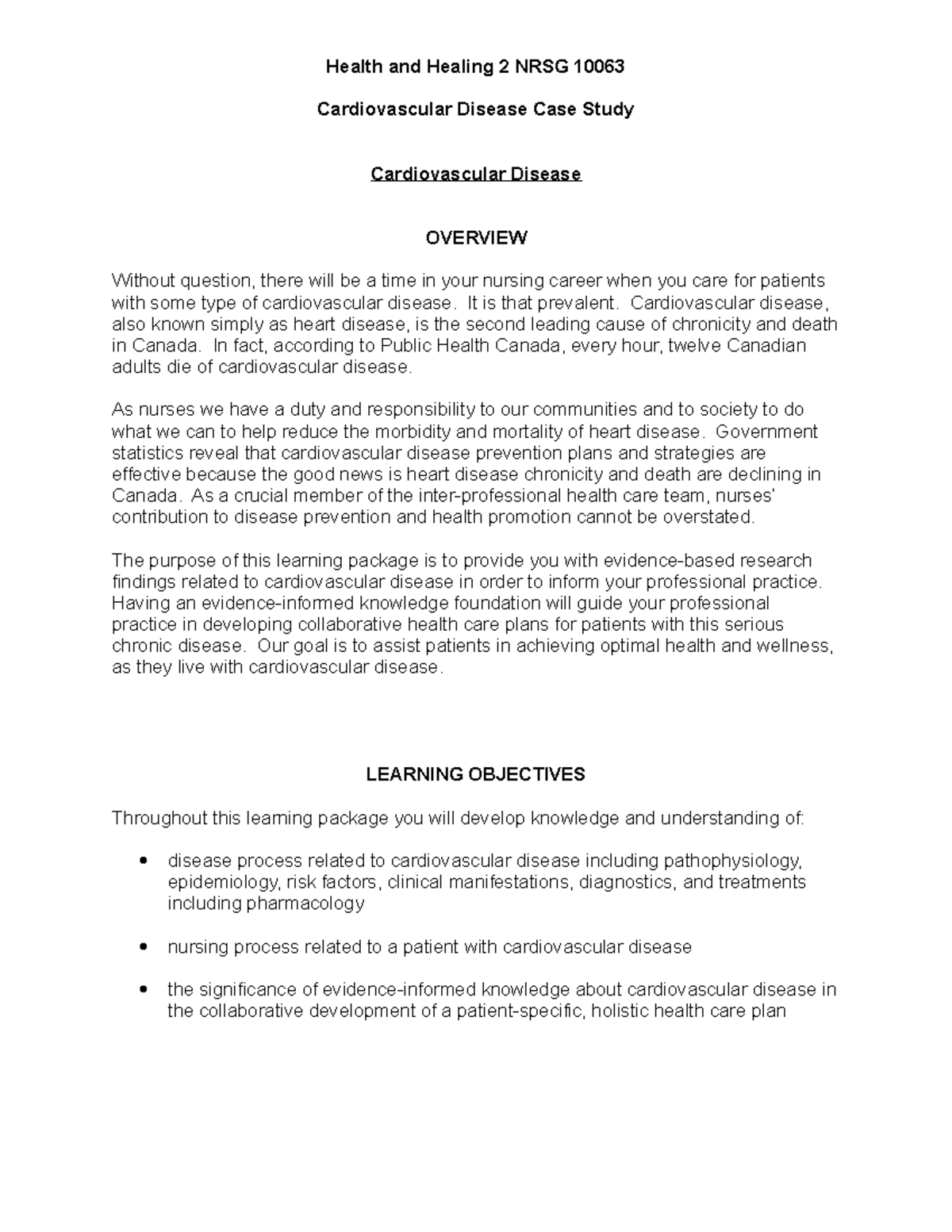 Cardiovascular Disease Case Study Learning Package - Cardiovascular ...