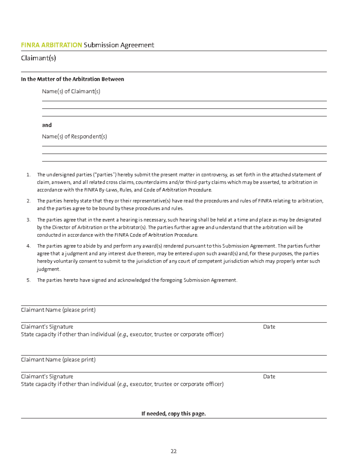 Submission Agreement (to be attached w statement of claim) - FINRA ...