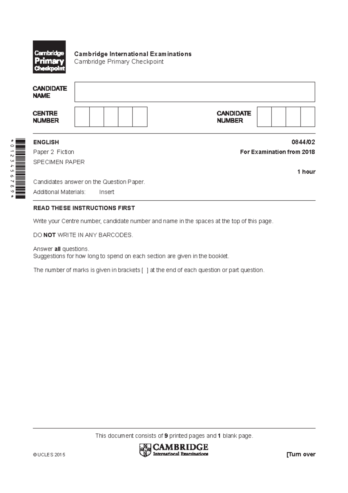 253894 english specimen paper 2 2018 - This document consists of 9 ...