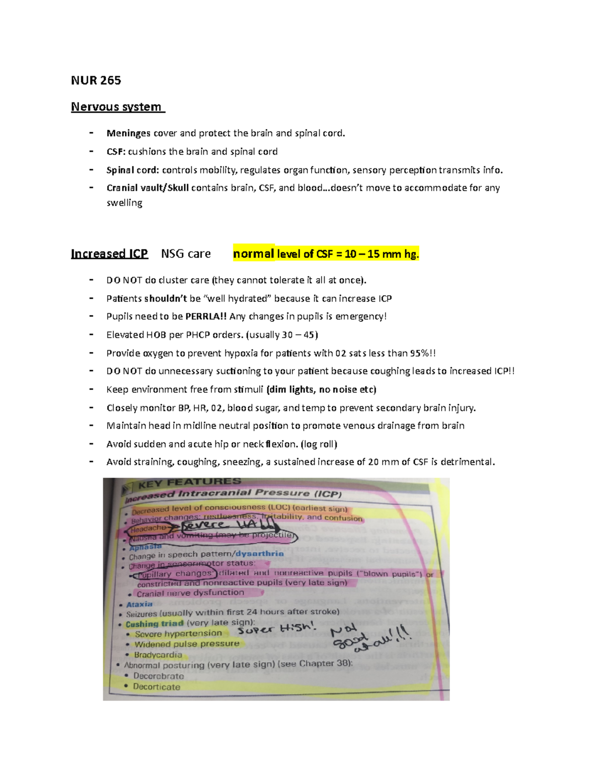 NUR 265 Nervous system study guide - NUR 265 Nervous system - Meninges ...