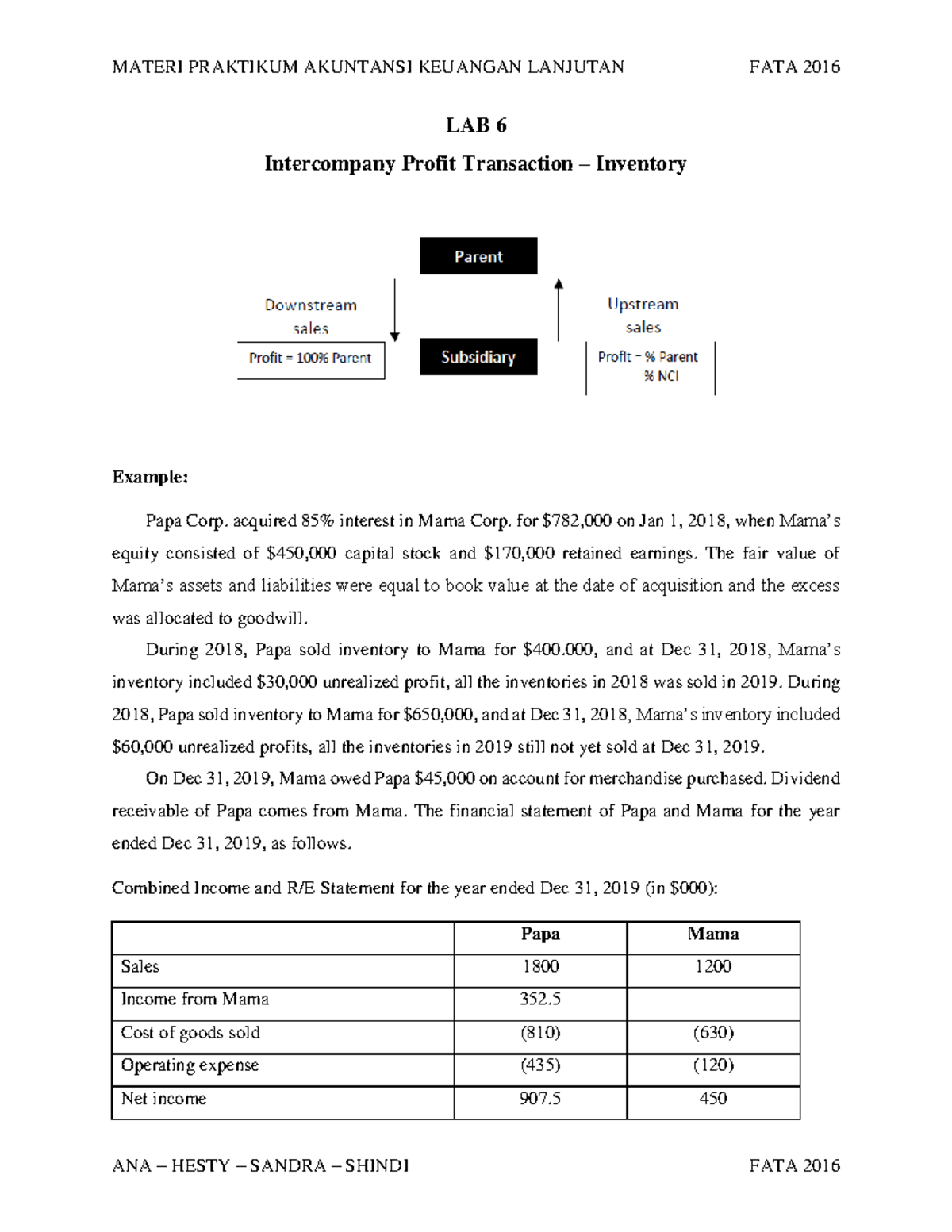Materi LAB 6 - IPT Inventory - LAB 6 Intercompany Profit Transaction ...