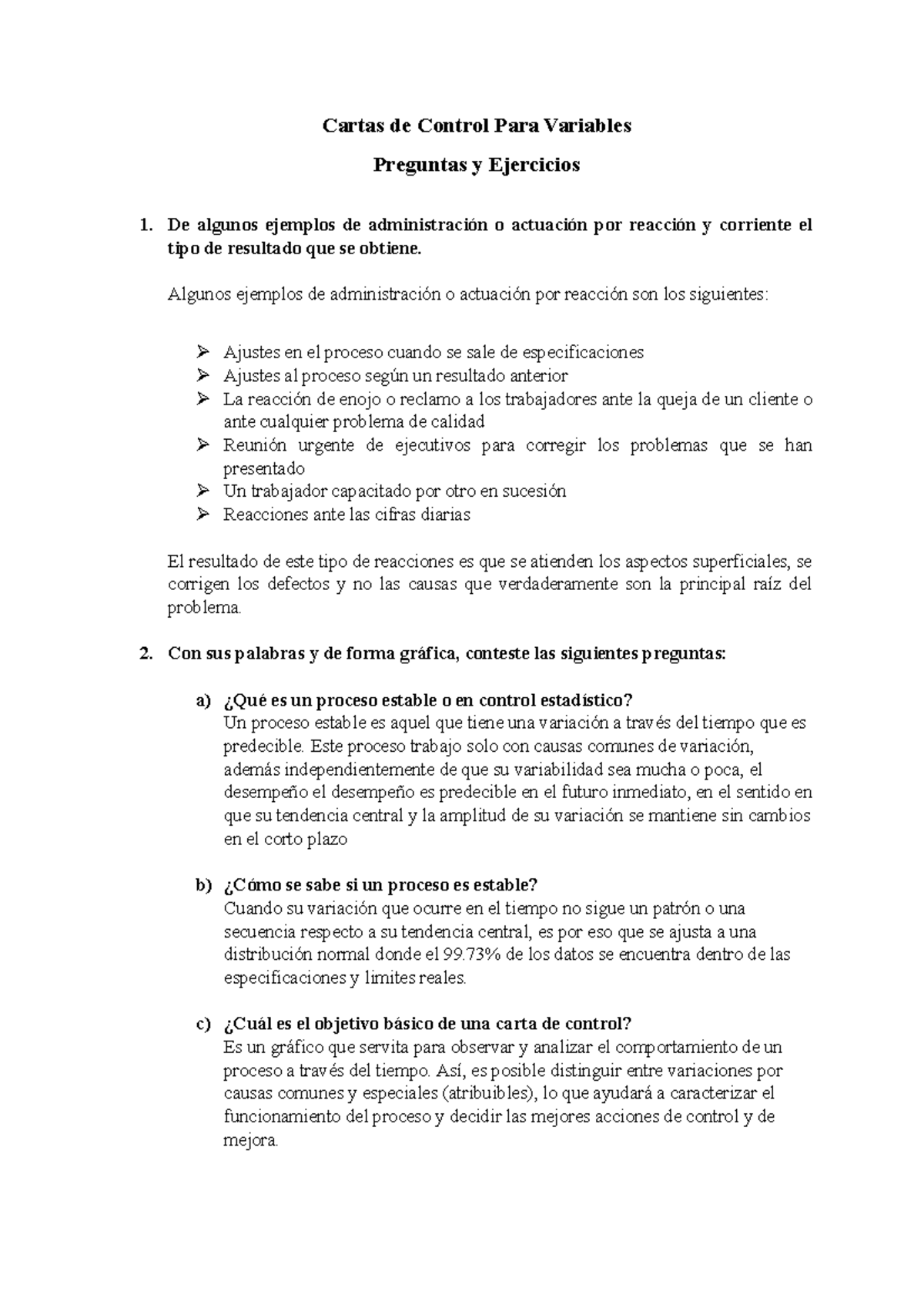 Cartas de Control Para Variables - Cartas de Control Para Variables Preguntas y Ejercicios 1. De ...