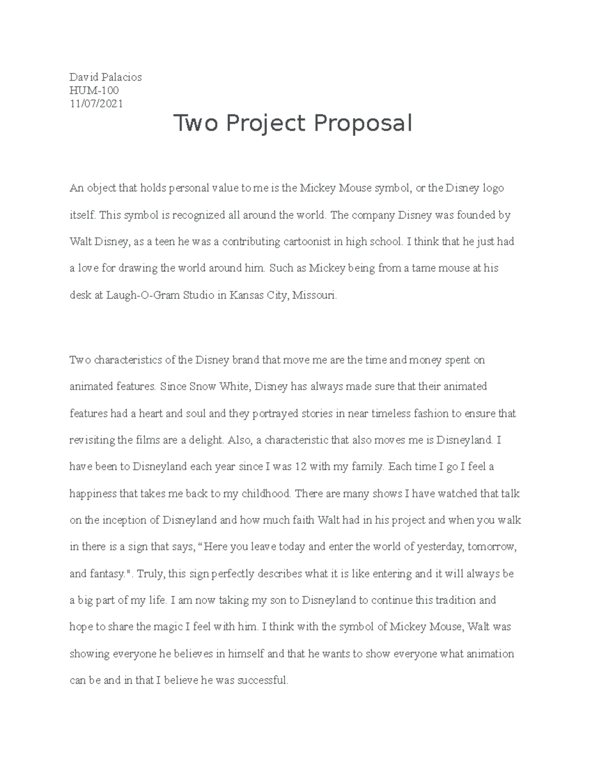 Two Project Proposal Perspectives in the Humanities HUM 100 - David ...