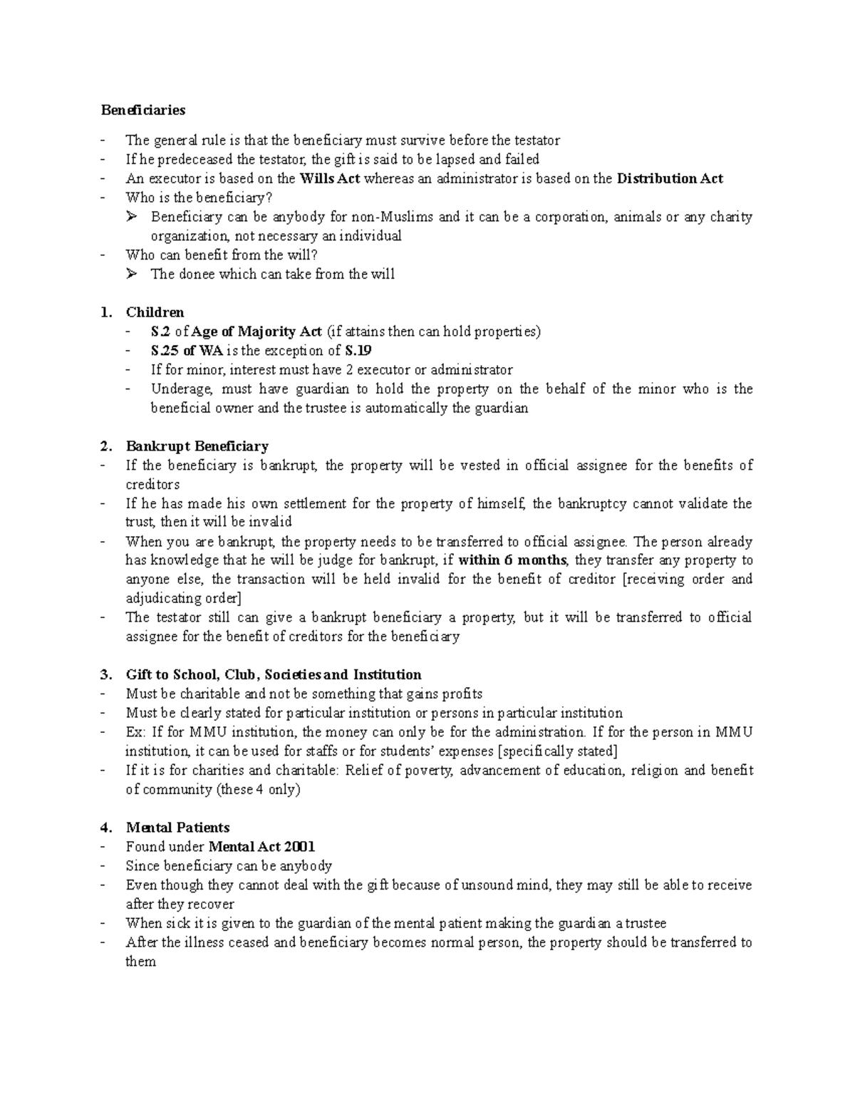 Beneficiaries - Beneficiaries The general rule is that the beneficiary ...