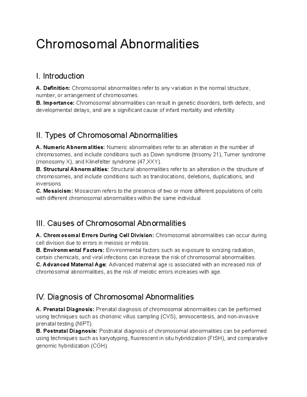 Pathophysiology (NUR 322) Lecture 7 - Chromosomal Abnormalities ...
