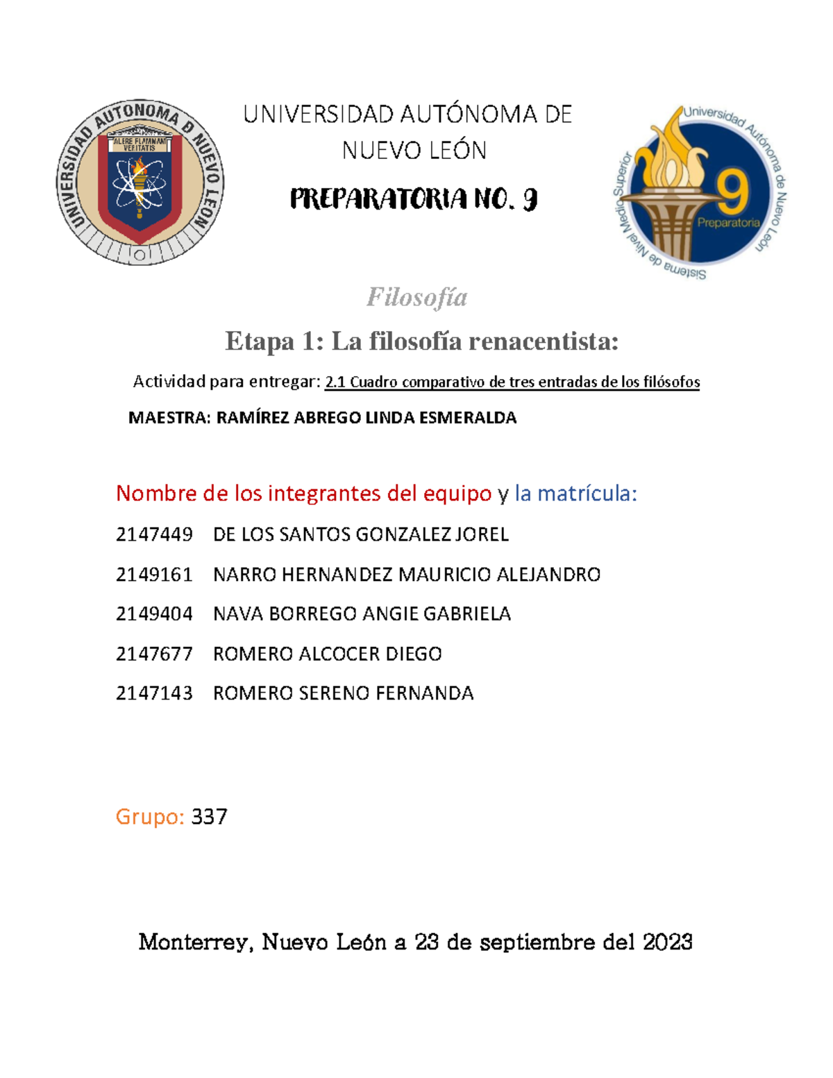 2.1 Cuadro comparativo de tres entradas de los filosofos - UNIVERSIDAD AUT”NOMA DE NUEVO LE”N ...
