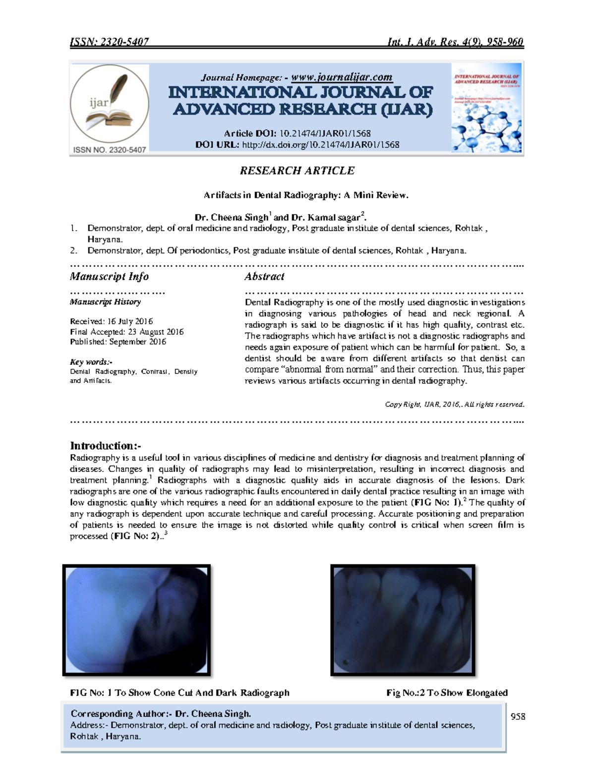 Artifacts in Dental Radiography A Mini R - ISSN: 2320-5407 Int. J. Adv ...