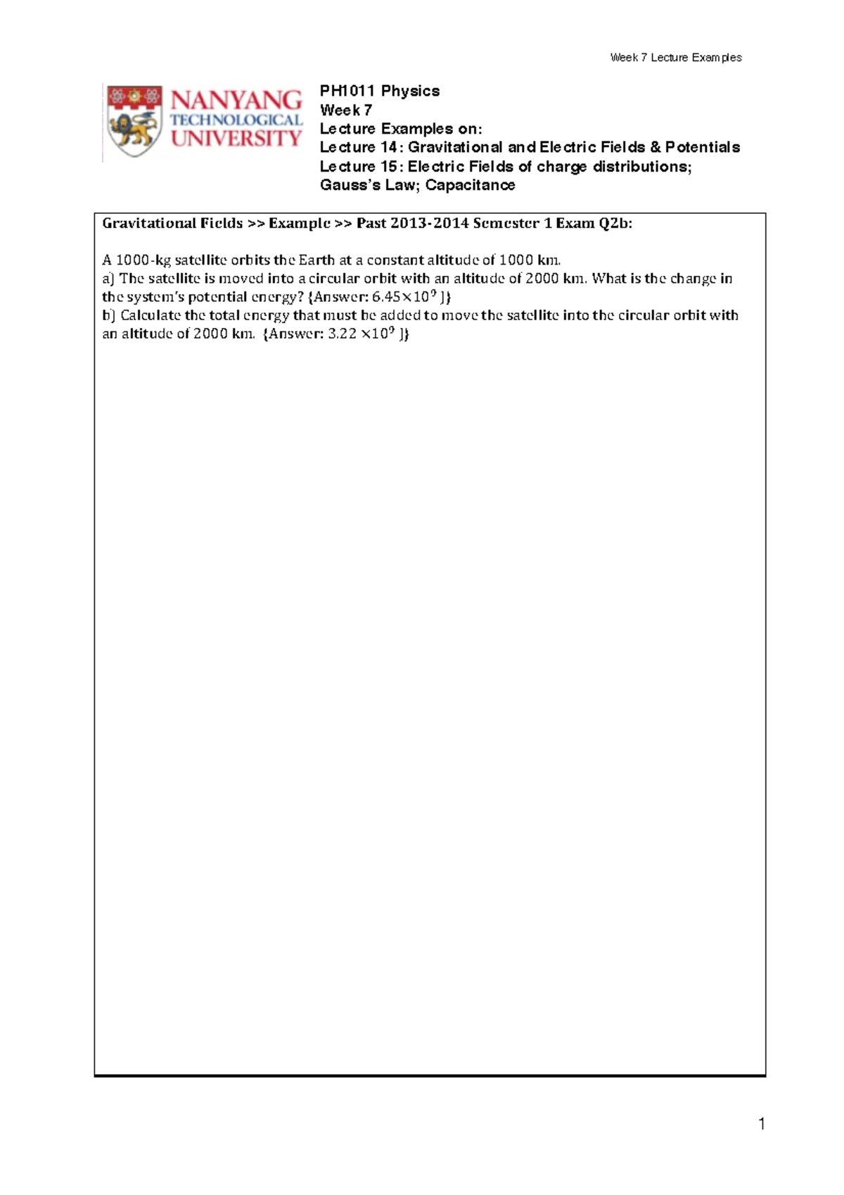 Lecture examples Week 7 - Week 7 Lecture Examples PH1011 Physics Week 7 Lecture Examples on ...