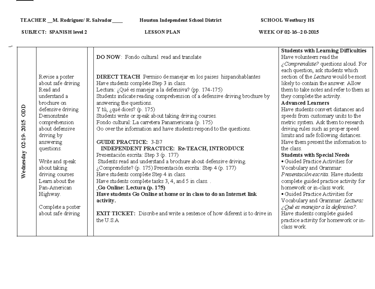 Spanish 02-16-20-2015 - TEACHER M. Rodriguez/ R. Salvador__ Houston ...