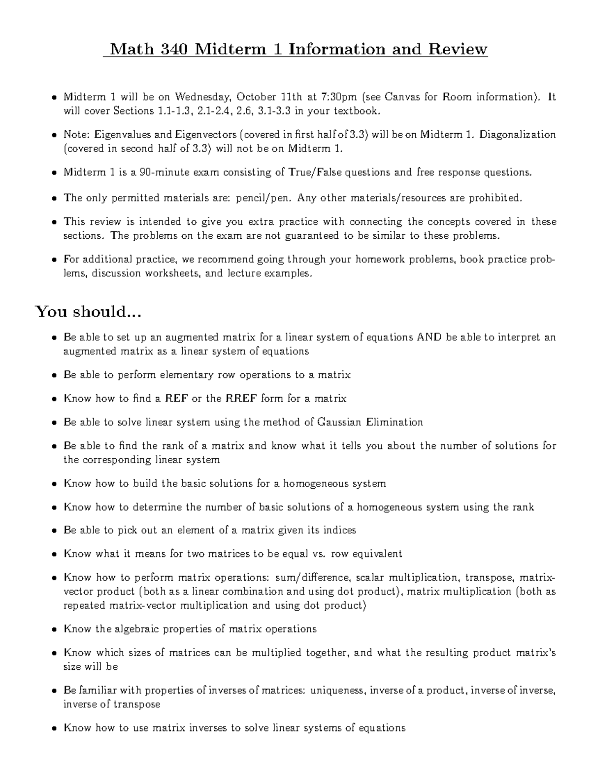 Math340 Midterm 1Review Packet - Math 340 Midterm 1 Information and ...