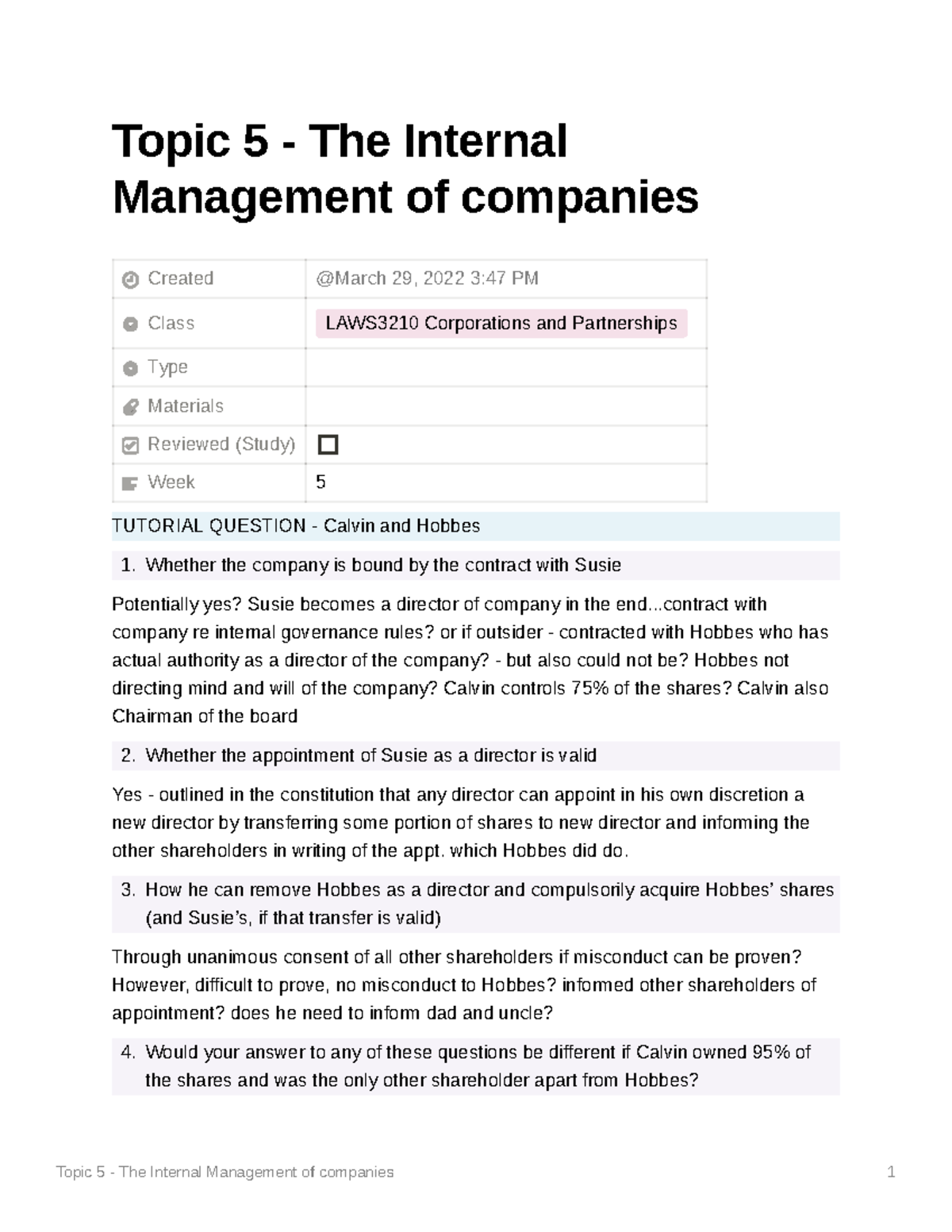 Topic 5 - The Internal Management of companies - Topic 5 - The Internal ...