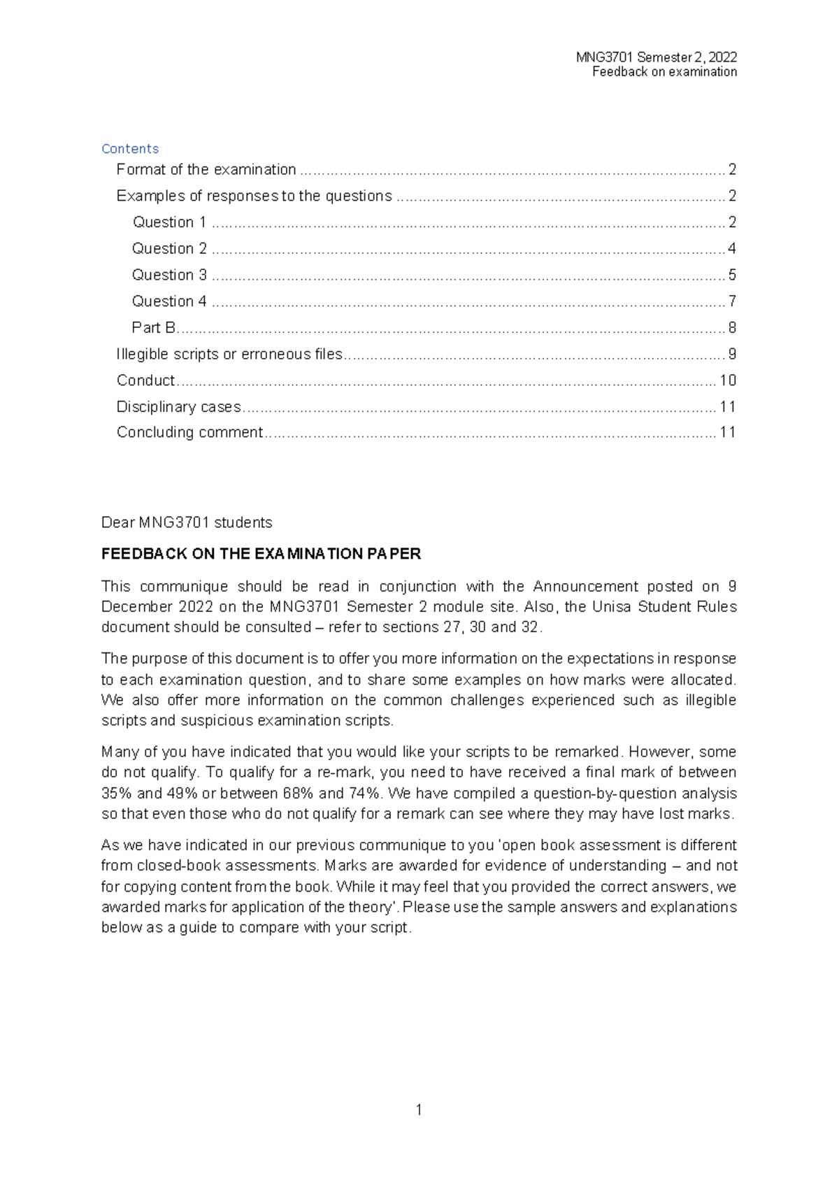 Octnov 2022 - Proposed answer - Feedback on examination Contents Format ...