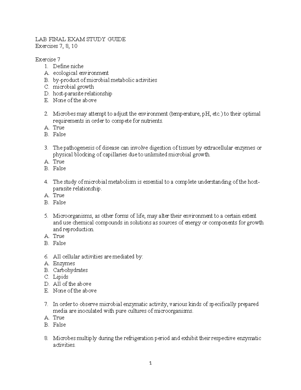 Lab final exam study guide COPY - LAB FINAL EXAM STUDY GUIDE Exercises 7, 8, 10 Exercise 7 1 ...