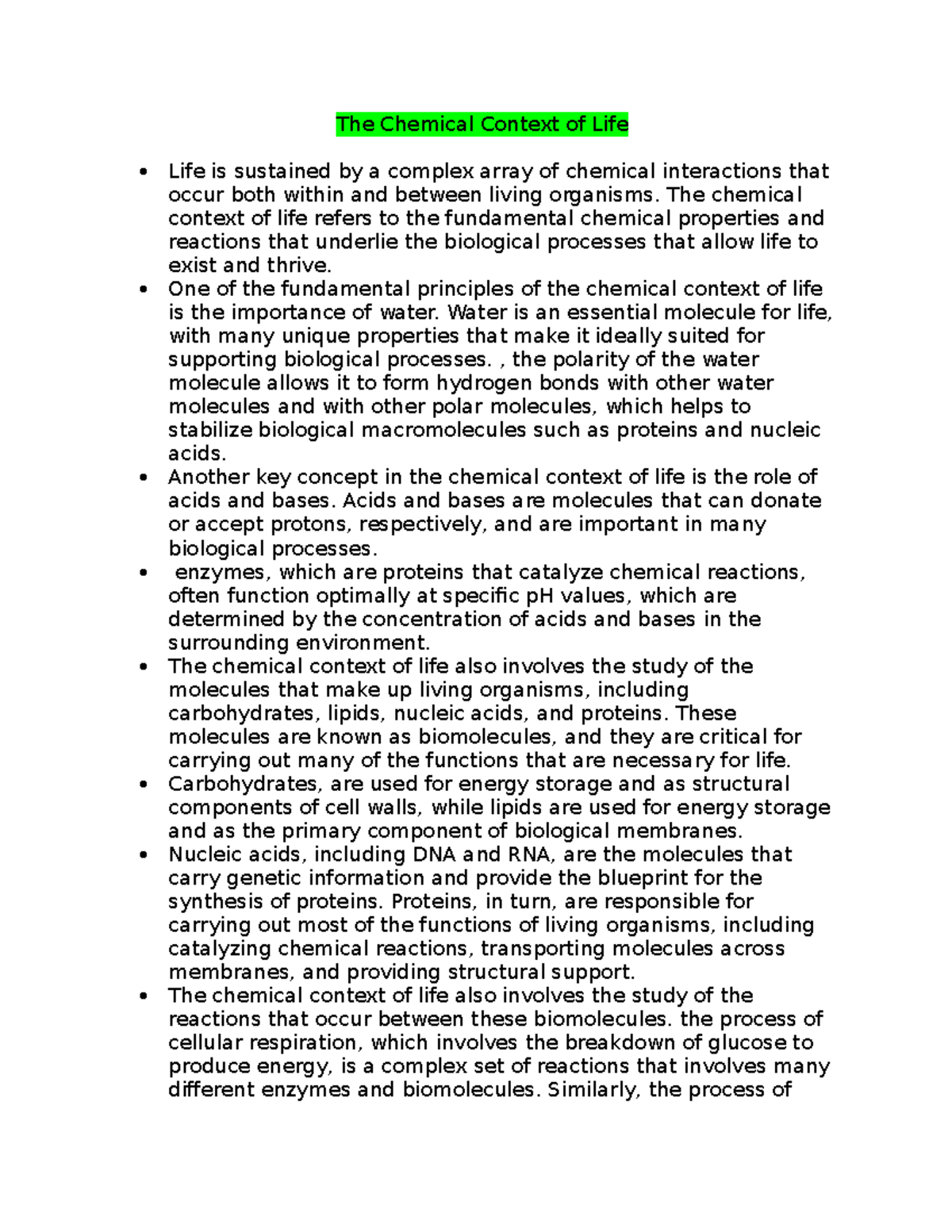 The Chemical Context of Life - The chemical context of life refers to ...