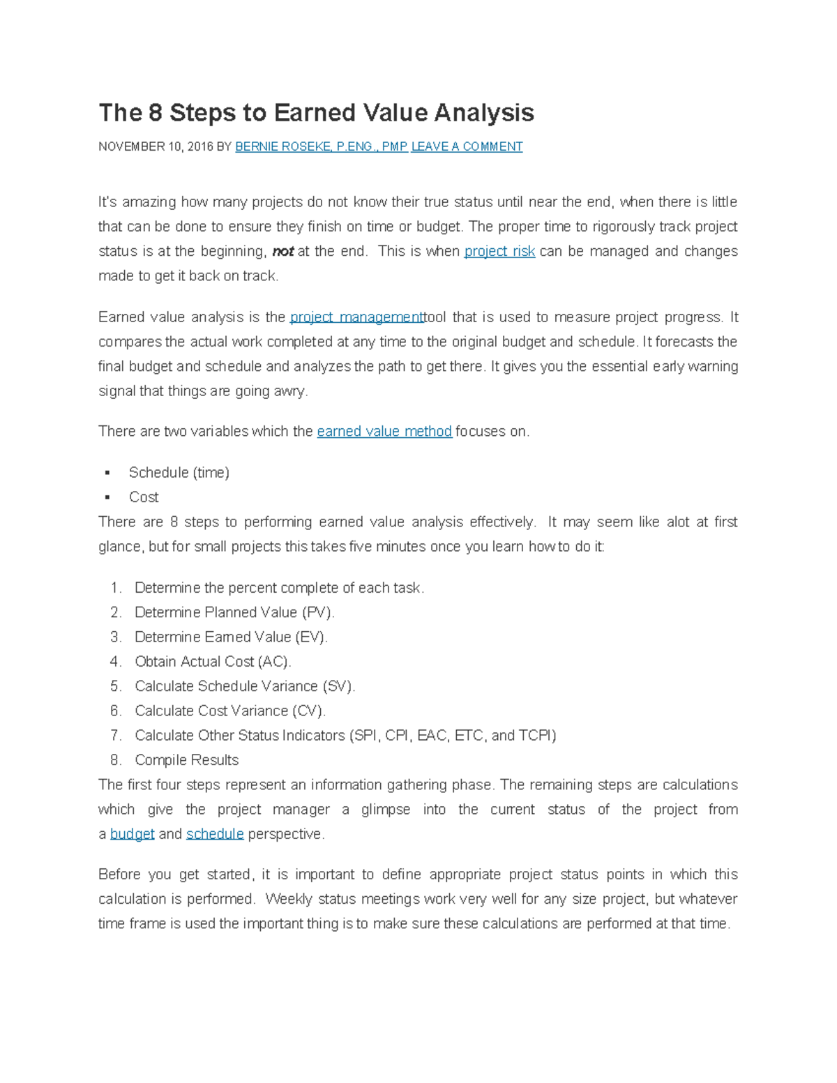 The 8 Steps to Earned Value Analysis - The 8 Steps to Earned Value ...