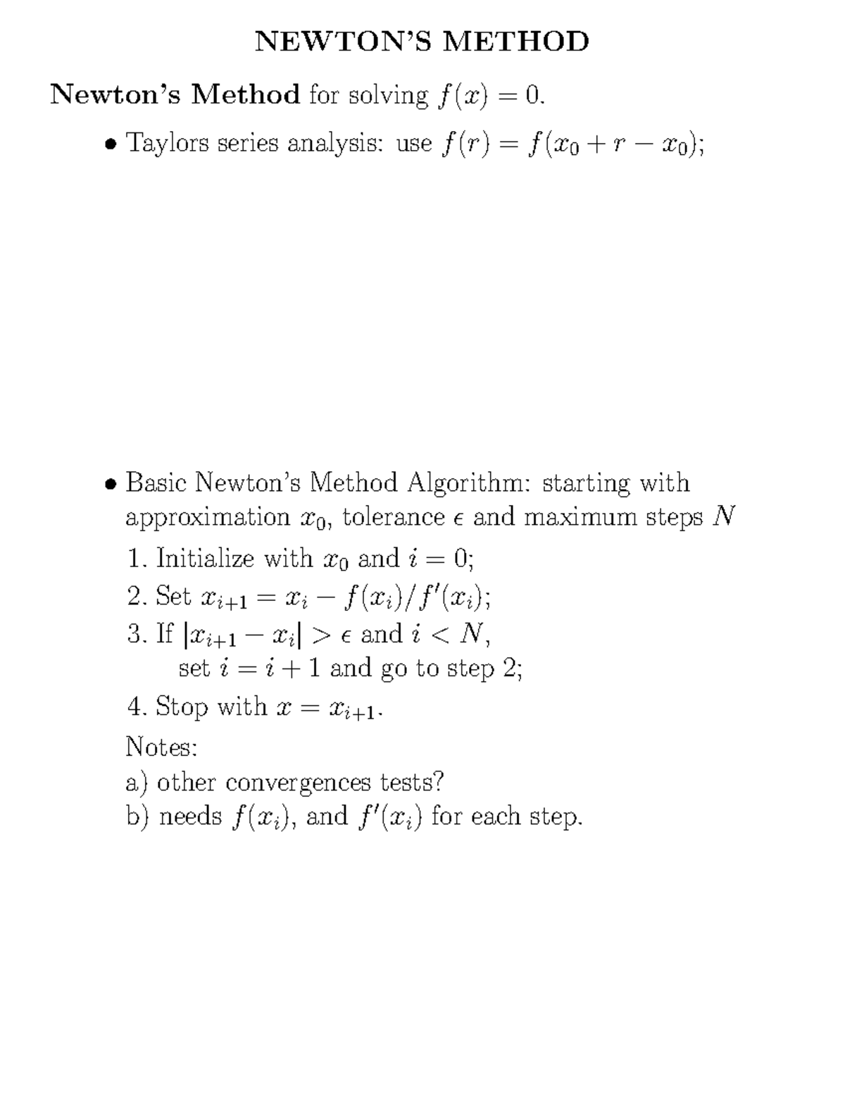 Lecture notes, lecture 1 - Newton's method - NEWTON’S METHOD Newton’s ...