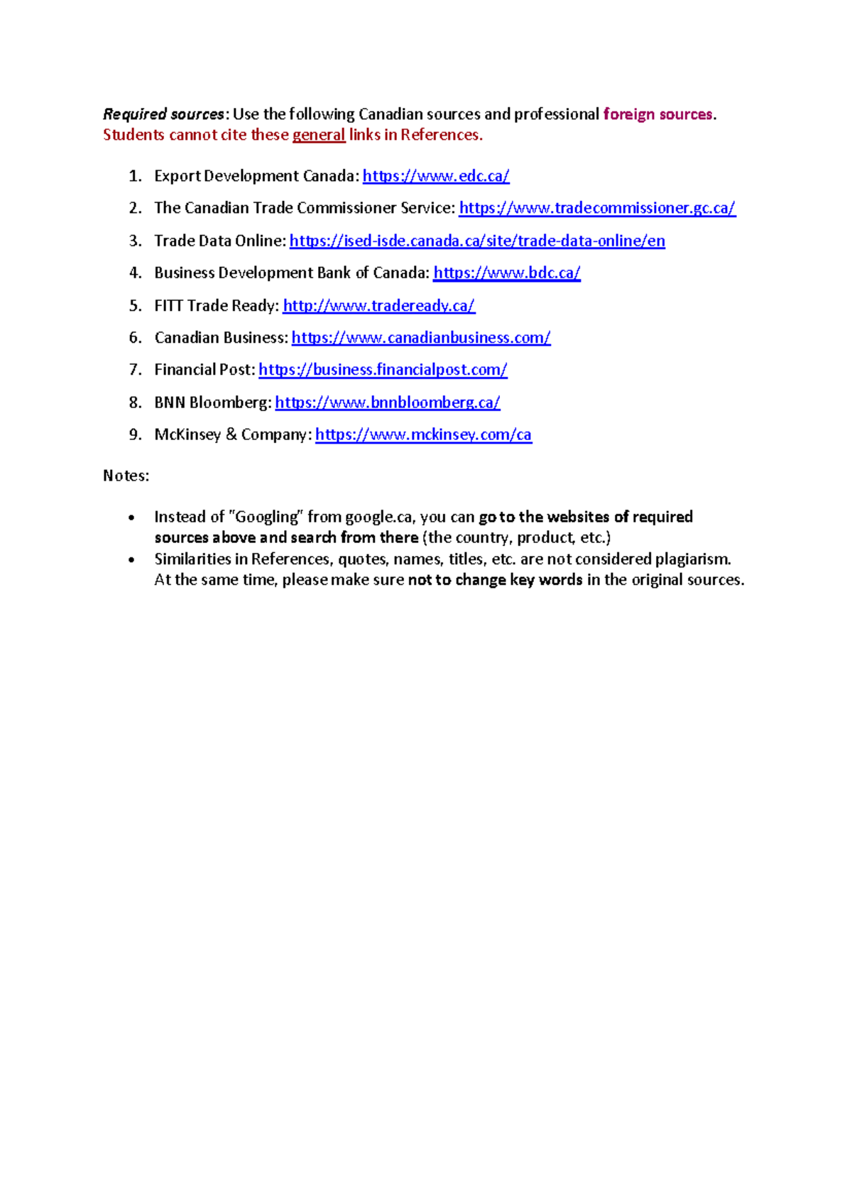 Required sources - Students cannot cite these general links in ...