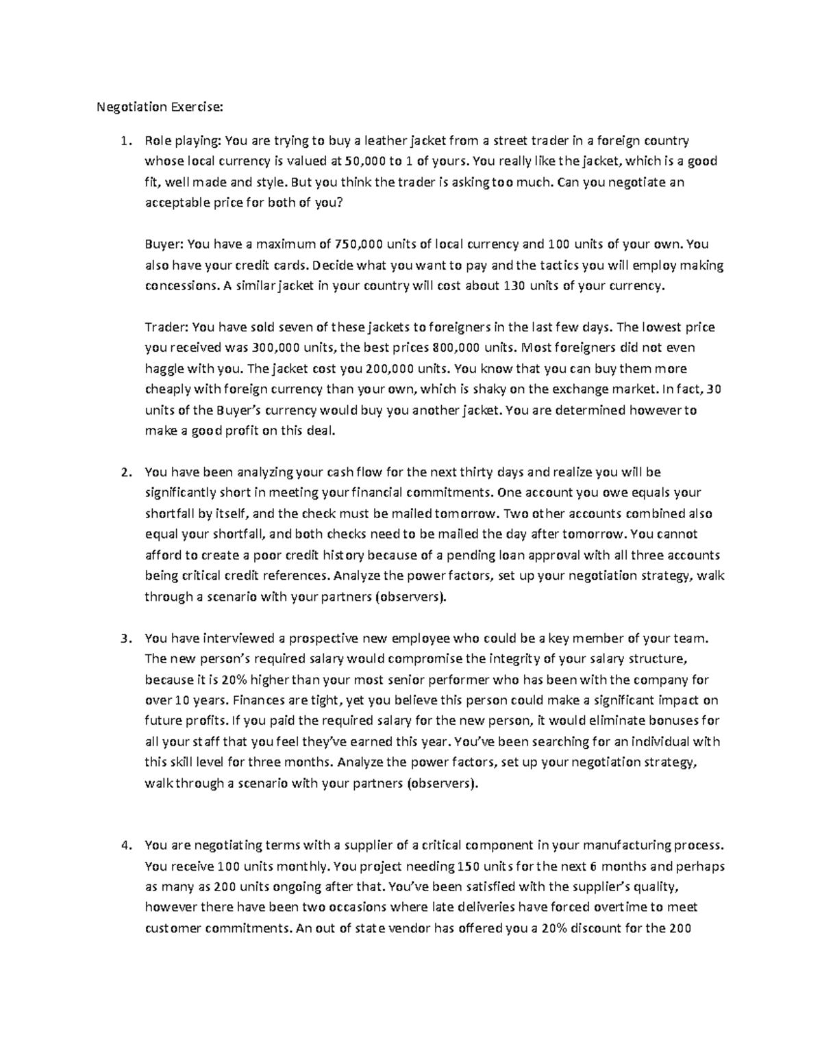 Negotiation-exercises-pdf compress - Negotiation Exercise: Role playing ...