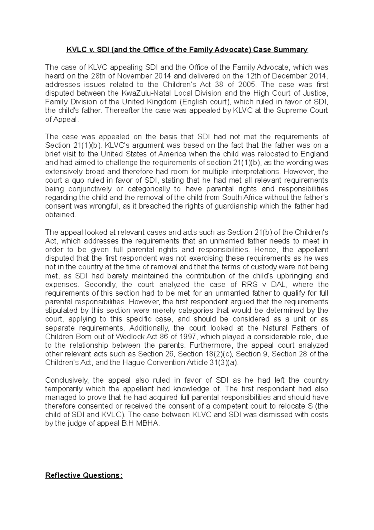 Case Summary task 1 - SDI v. KLVC - KVLC v. SDI (and the Office of the ...